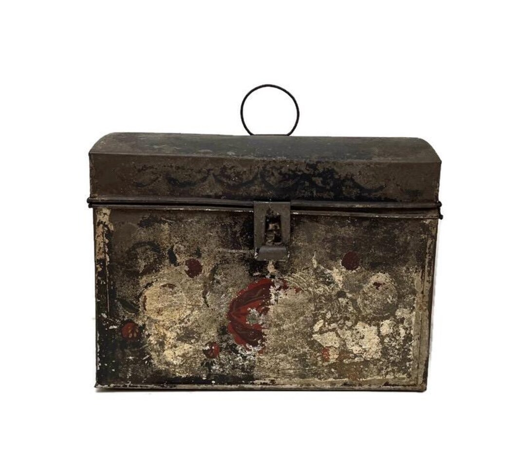Antique Tin Document Box, 19th Century Handmade Tole Painted Box ...