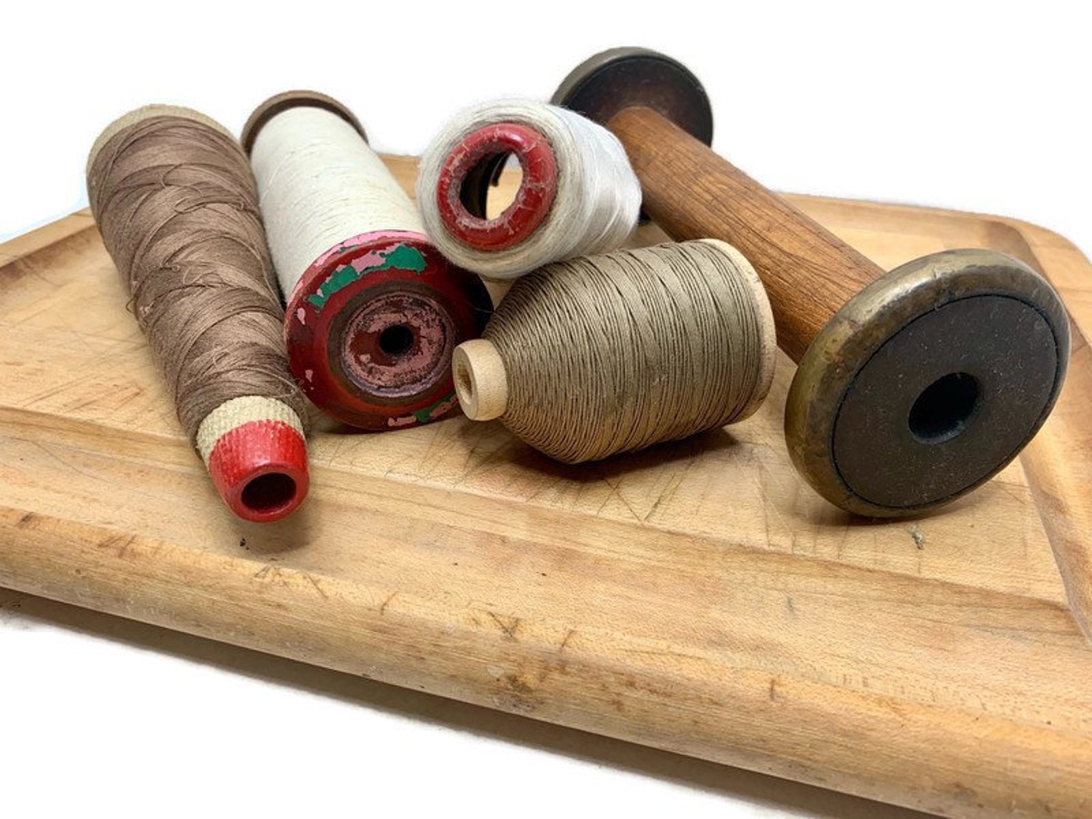 Thread Spools Collection of 5 Vintage Textile Spindles - Etsy