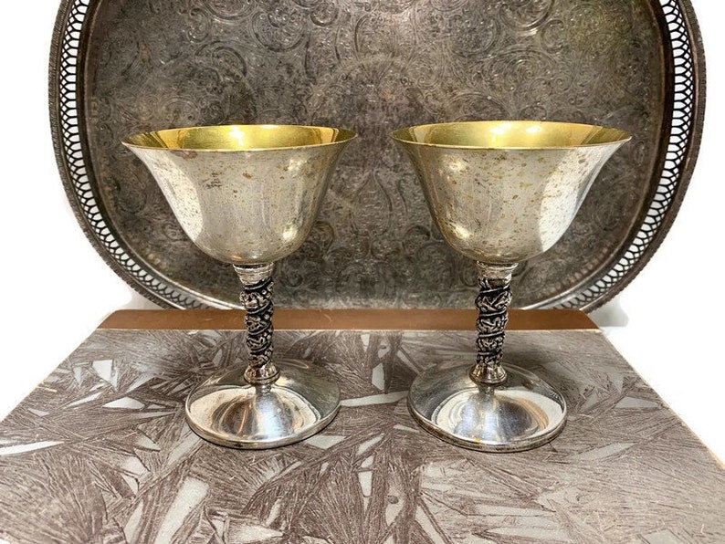 Silver Plated Goblets Set of 2 Vintage Valero Chalices - Etsy