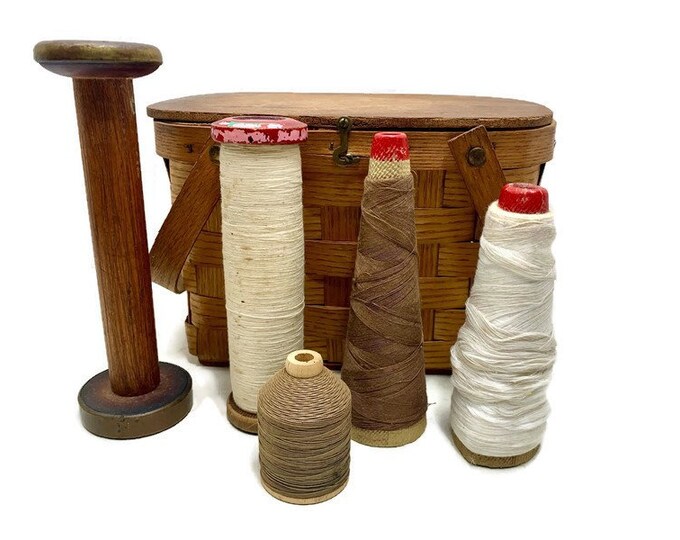 Thread Spools, Collection of 5 Vintage Textile Spindles, Weaving ...