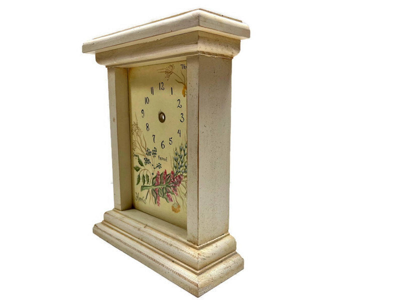 Vintage Wood Mantel Clock With Herbs, Handmade and Hand-painted by ...