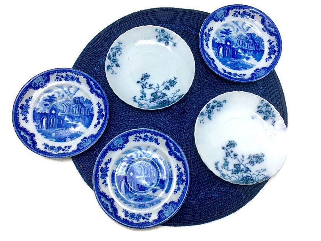 Antique Flow Blue China Saucer Set, W.H. Grindley Duchess and Maruta ...