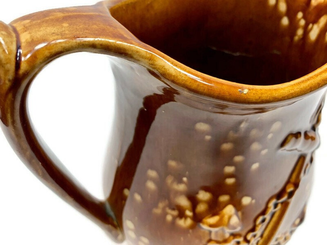 Antique Rockingham Pitcher Brown Glazed Pottery With Raised - Etsy
