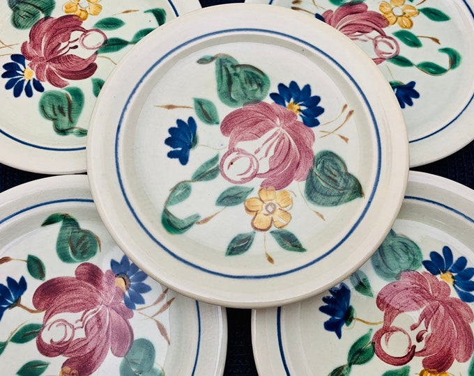 Red Wing Pottery Hand Painted Bread and Butter Plates, Set of 5 Mid ...