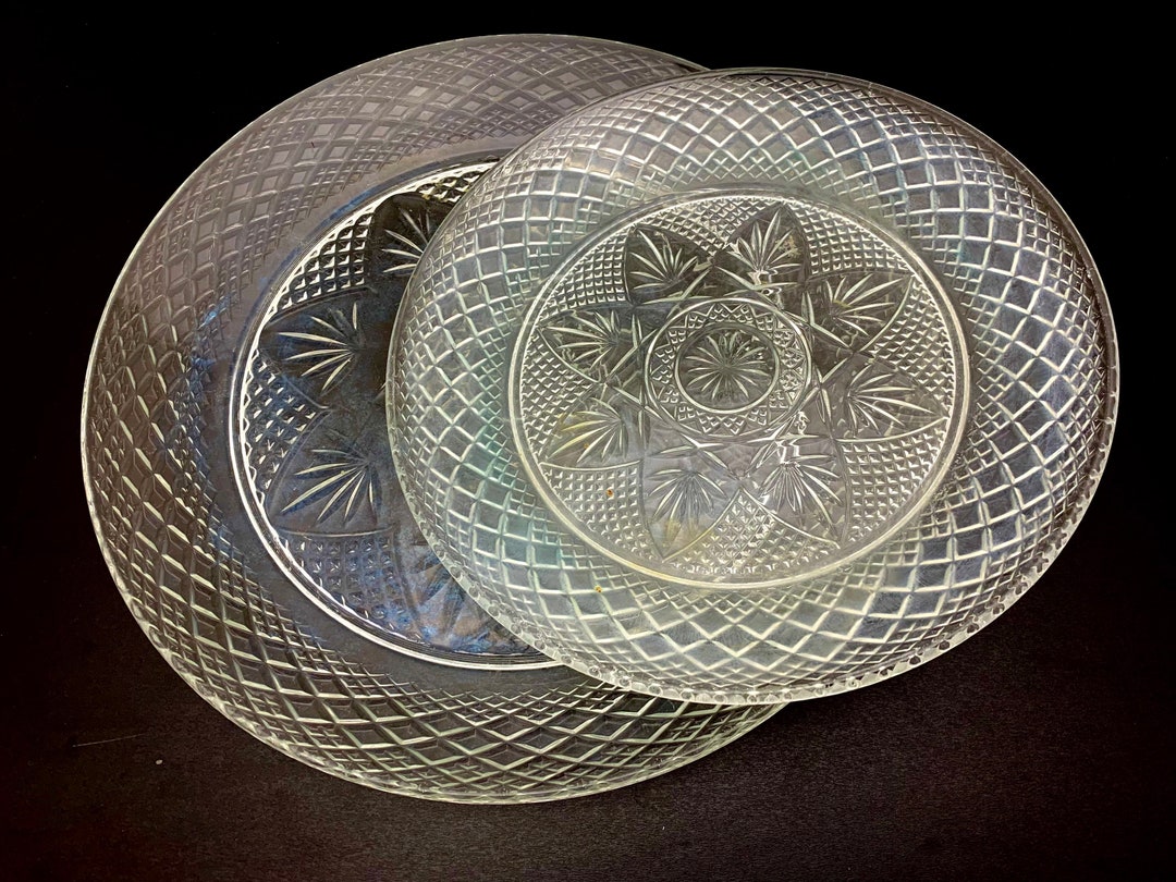 Antique Glass Plates Set of 2 Vintage Platters for Bread - Etsy