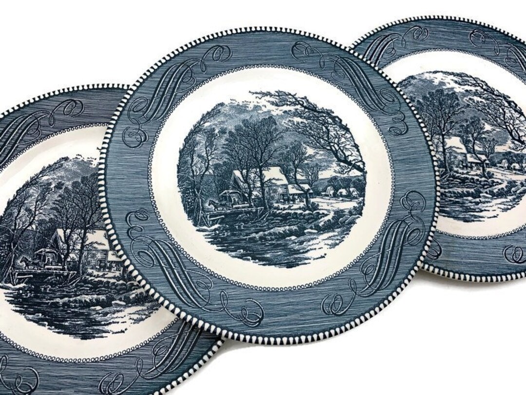 Royal China Currier & Ives the Old Grist Mill Dinner Plates, Vintage ...