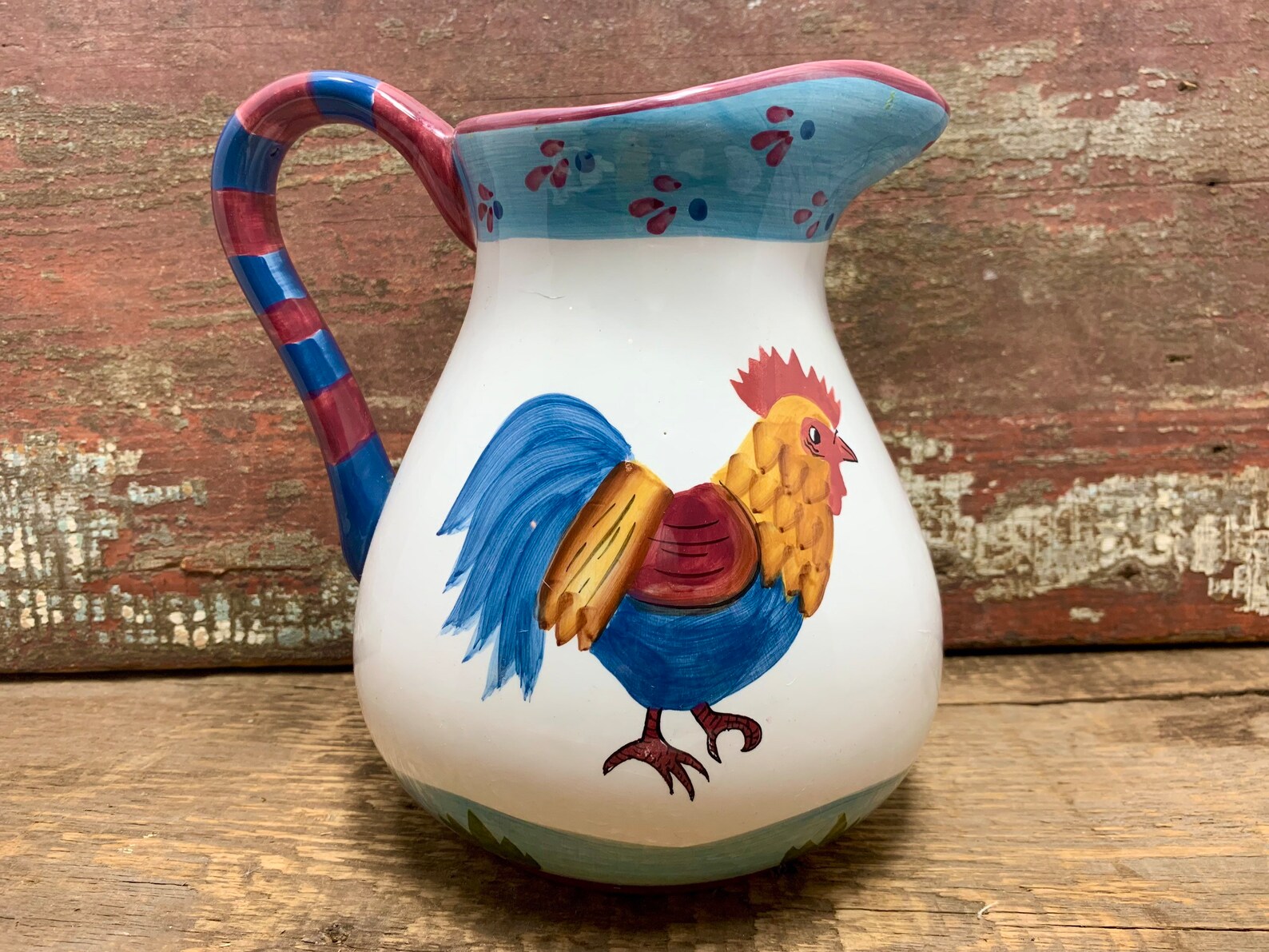 Rooster Pottery Pitcher Vintage Milton & Lewis Hand Painted - Etsy
