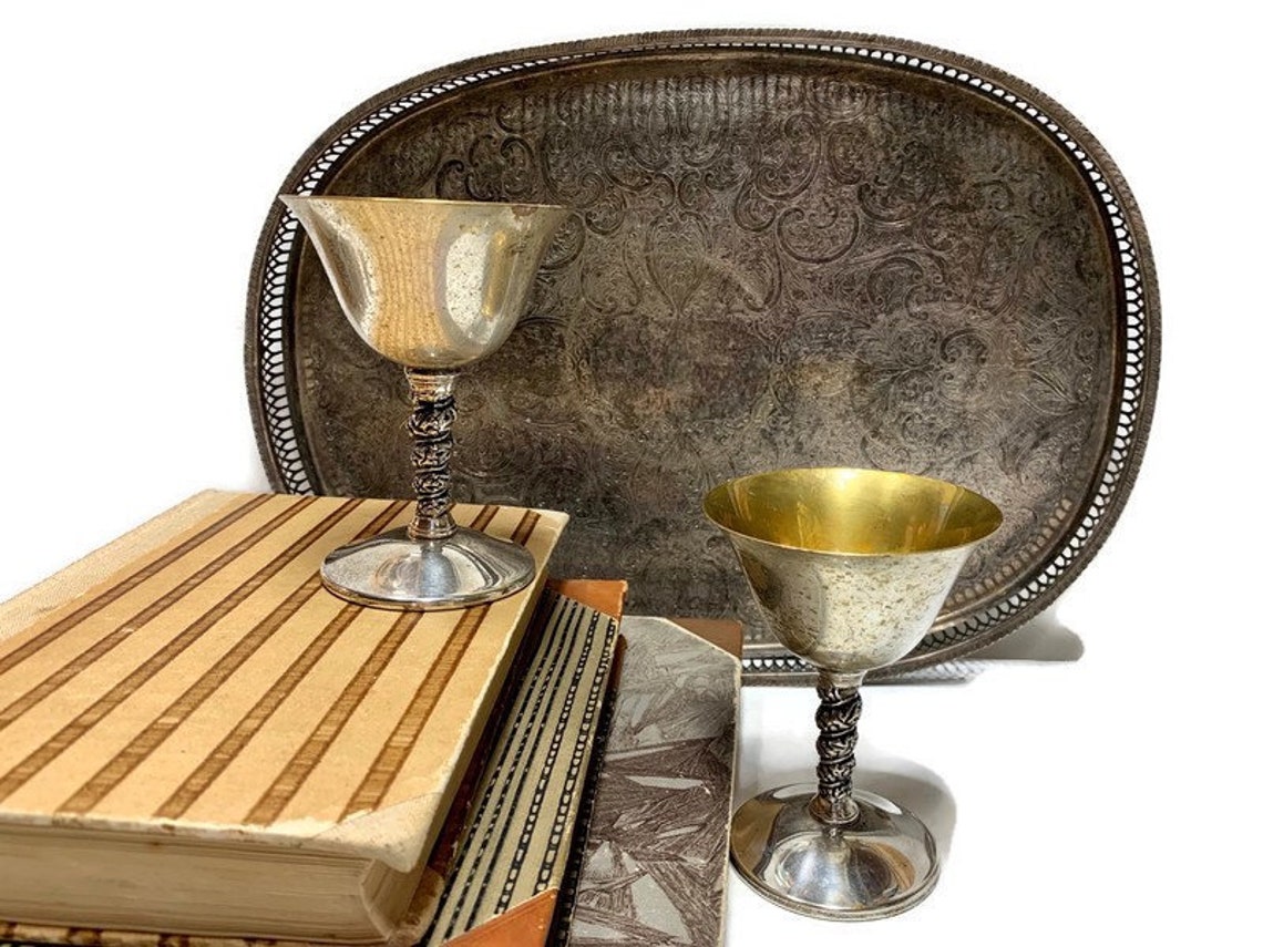 Silver Plated Goblets Set of 2 Vintage Valero Chalices - Etsy