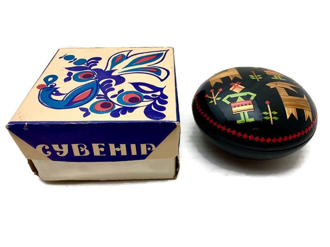 Russian Folk Art Box Vintage Black Lacquer With Straw Inlay - Etsy