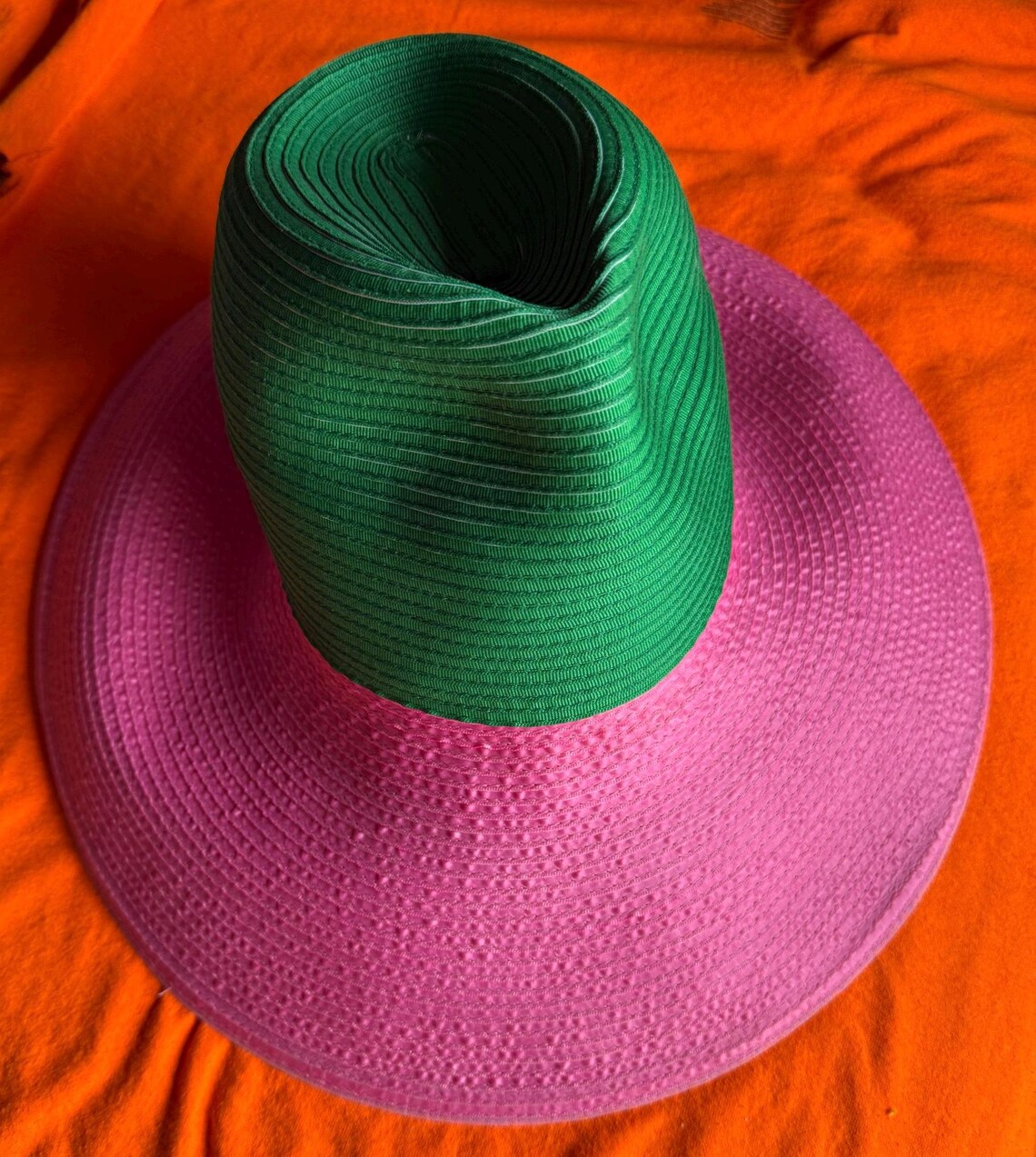 Two-tone Straw Hat - Harlems Heaven Pink & Green Brim - Etsy