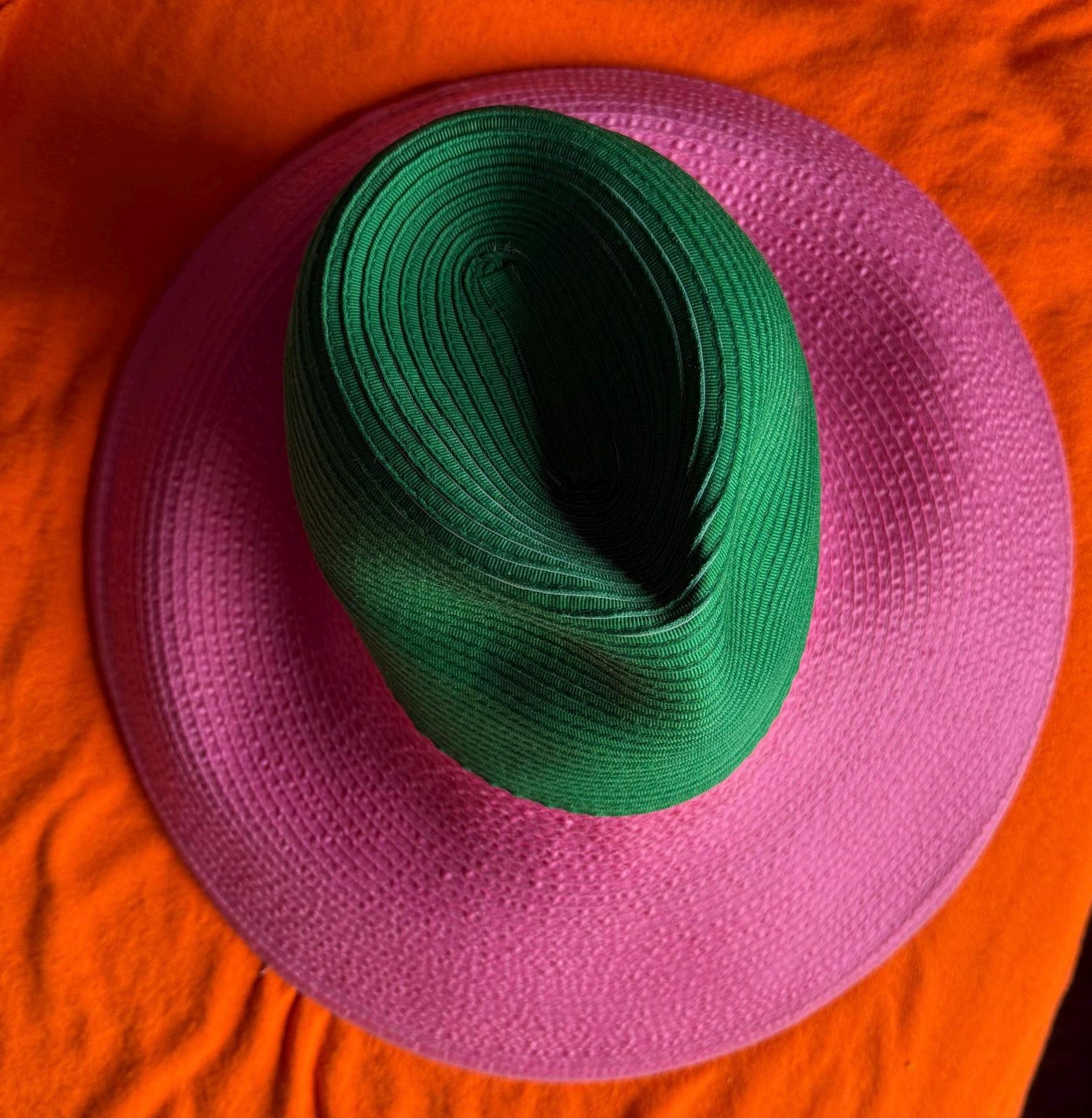 Two-tone Straw Hat - Harlems Heaven Pink & Green Brim - Etsy