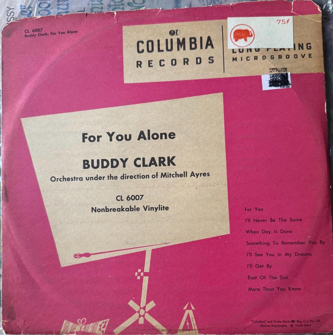 Vintage 1948 Buddy Clark “for You Alone” 10” Album. Orchestra Under the ...