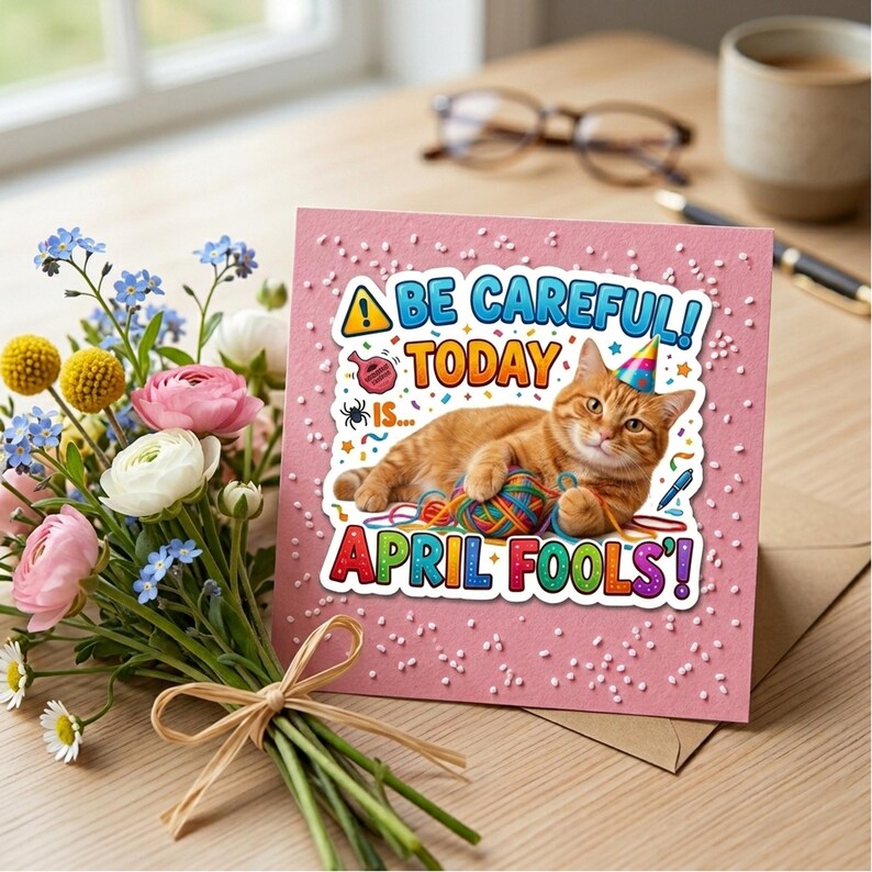 Funny Cat April Fools Day Sticker, Prank Decal, Party Cat Clipart ...