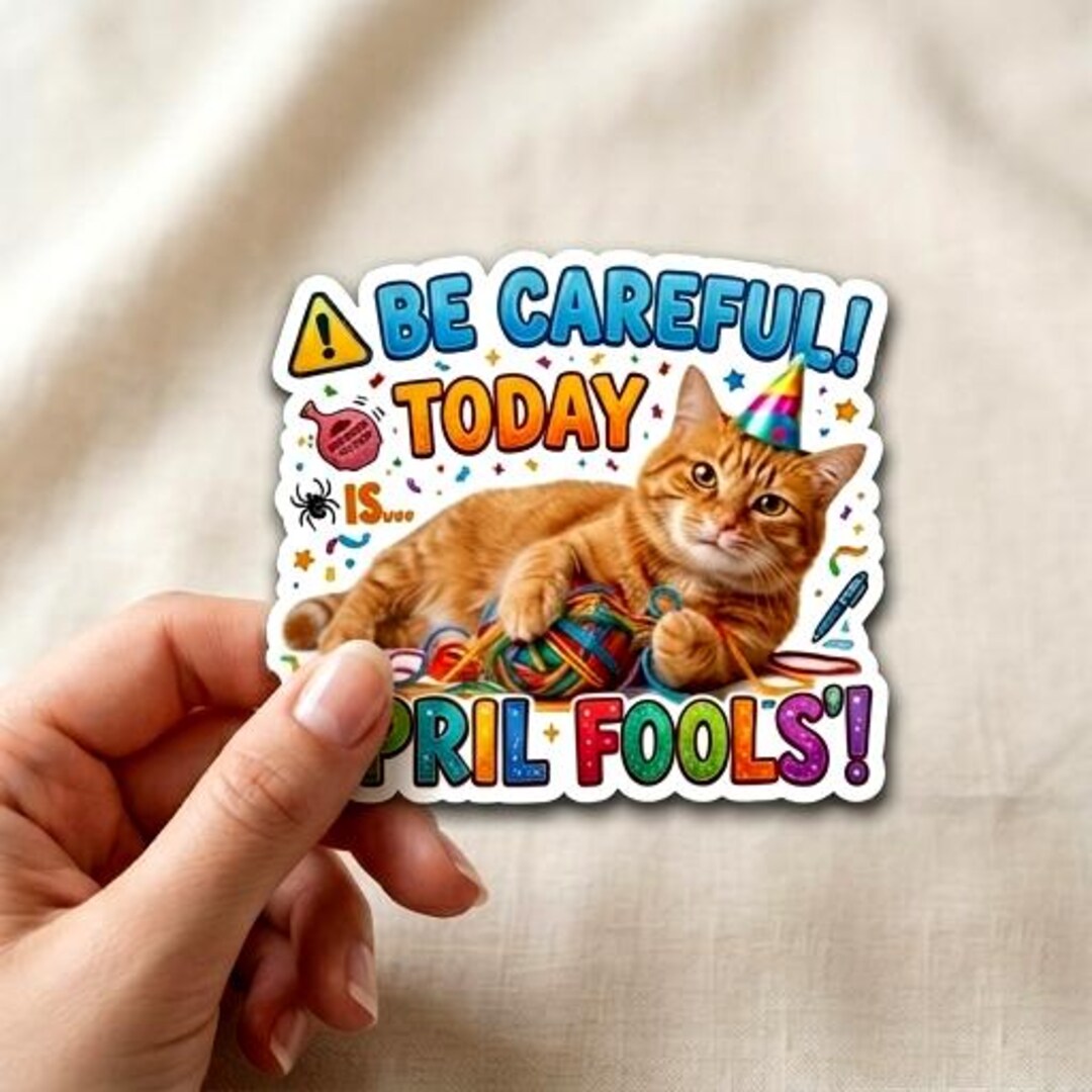 Funny Cat April Fools Day Sticker, Prank Decal, Party Cat Clipart ...