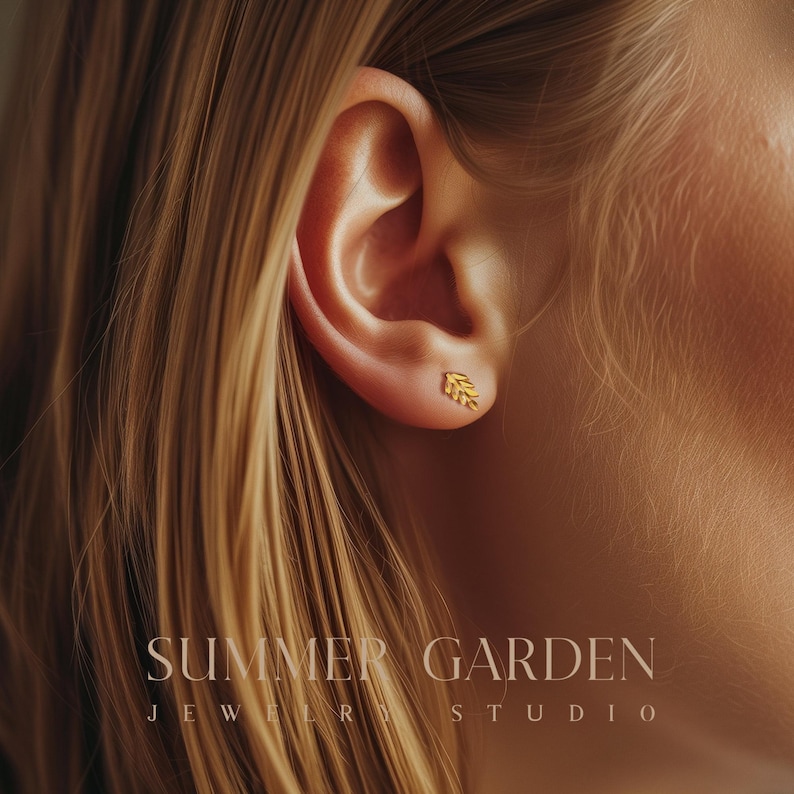 Mini Gold Leaf Earrings – 14K Gold Vermeil Studs, Nature Inspired ...