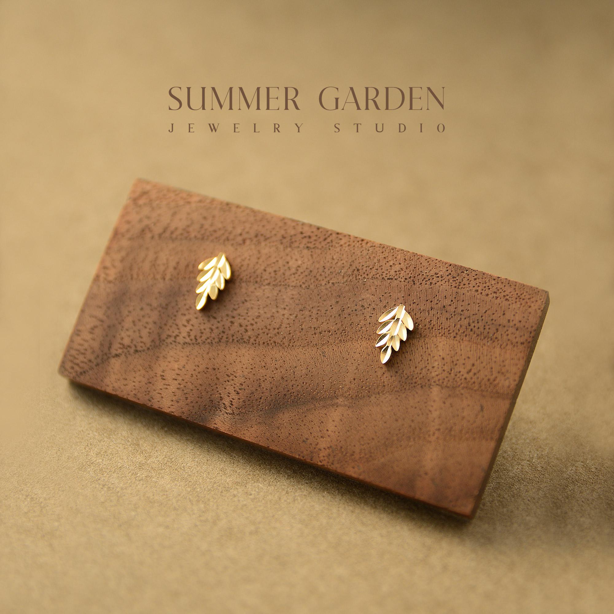 Mini Gold Leaf Earrings – 14K Gold Vermeil Studs, Nature Inspired ...