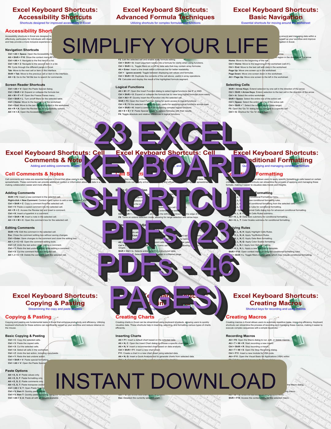 Excel Keyboard Shortcuts Cheat Sheet Bundle - Etsy