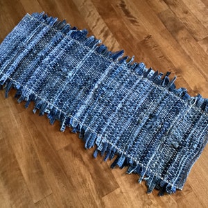 Handwoven Denim Rag Rug or Table Runner 42"x20" - Etsy