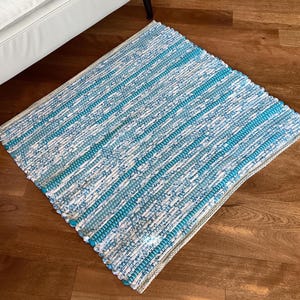 Handwoven Teal Blue Rag Rug 25"x28" - Etsy