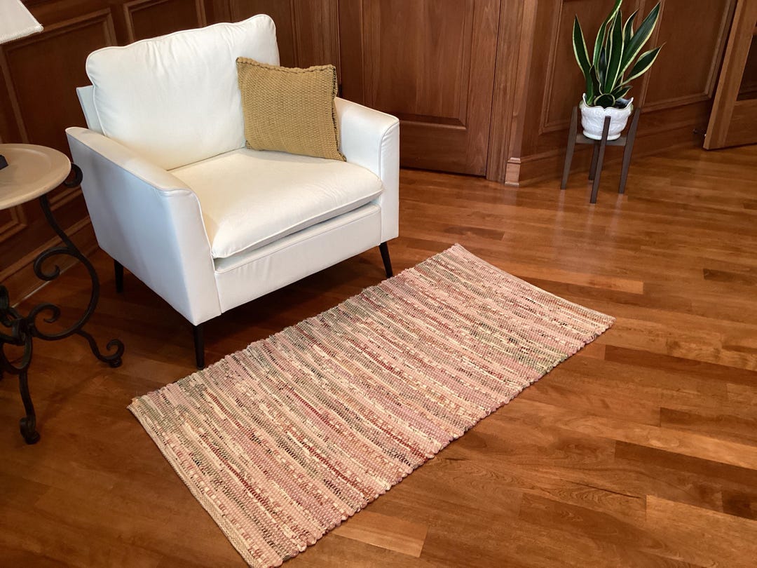 Handwoven Sage Green and Pink Rag Rug 54"x28" - Etsy