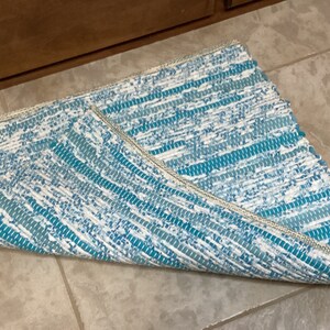 Handwoven Teal Blue Rag Rug 25"x28" - Etsy