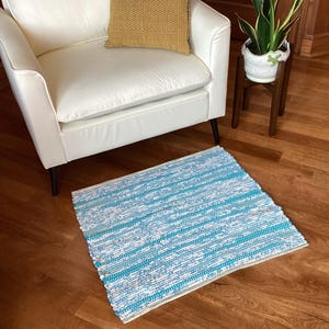 Handwoven Teal Blue Rag Rug 25"x28" - Etsy