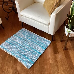 Handwoven Teal Blue Rag Rug 25"x28" - Etsy