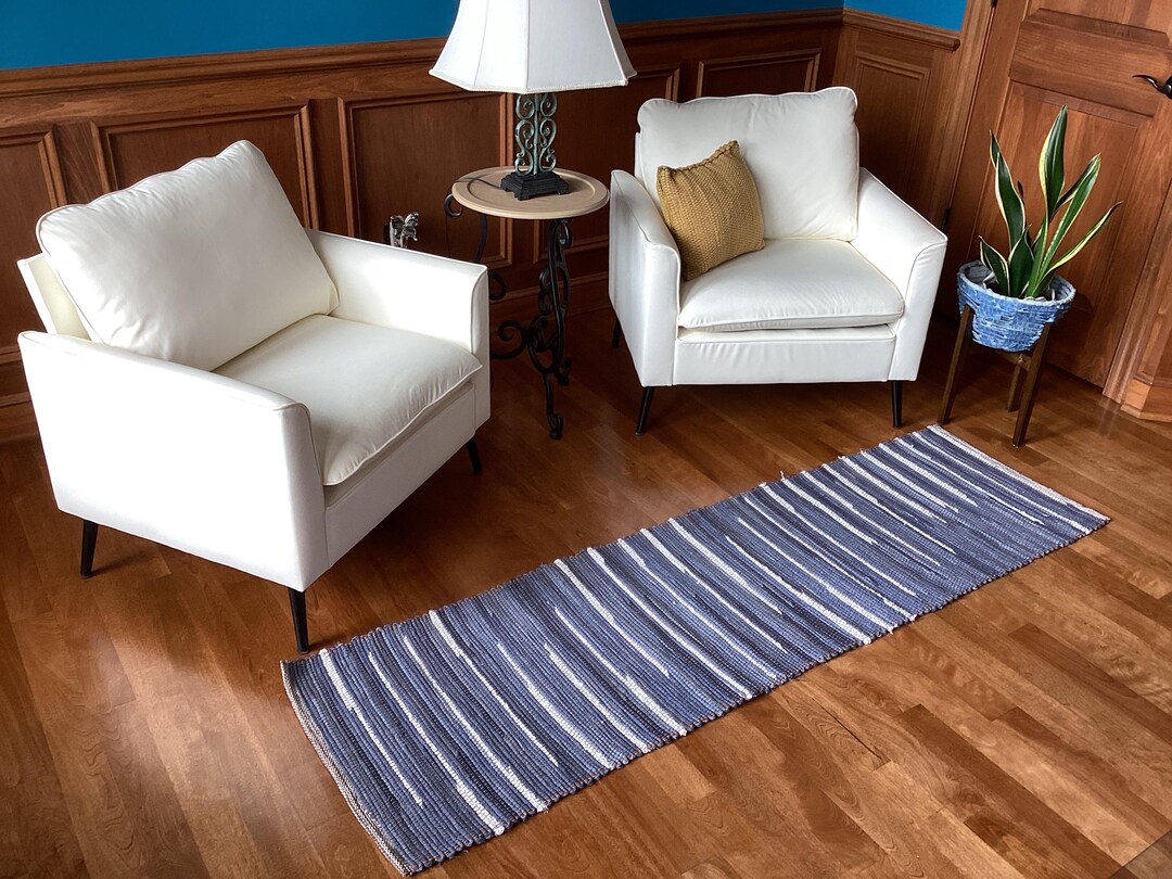 Handwoven Denim Blue and White Rag Rug - Two to Choose From - Etsy