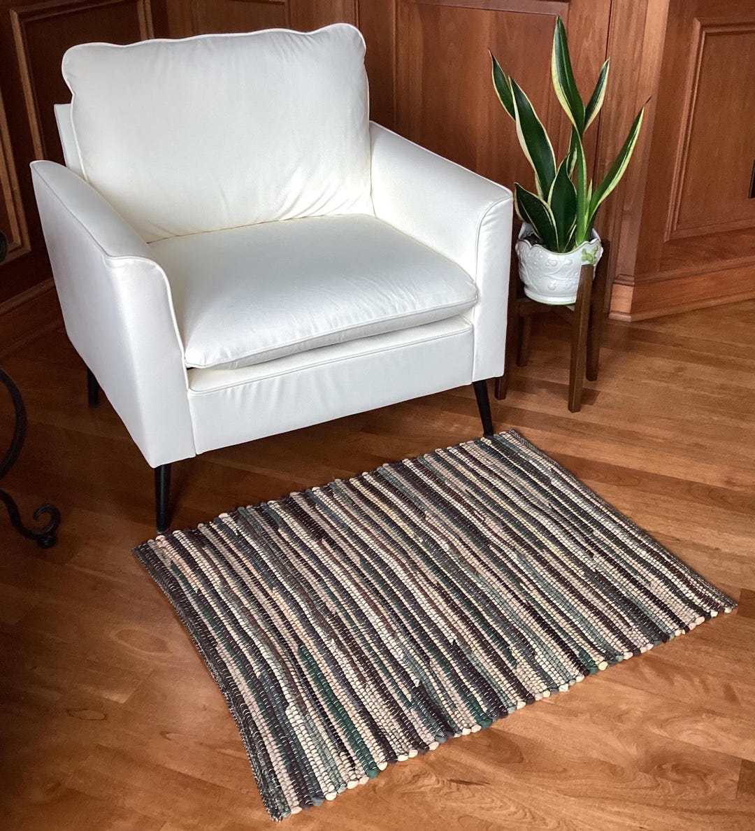 Handwoven Tan Brown & Sage Green Rag Rug - 34"x28" - Etsy