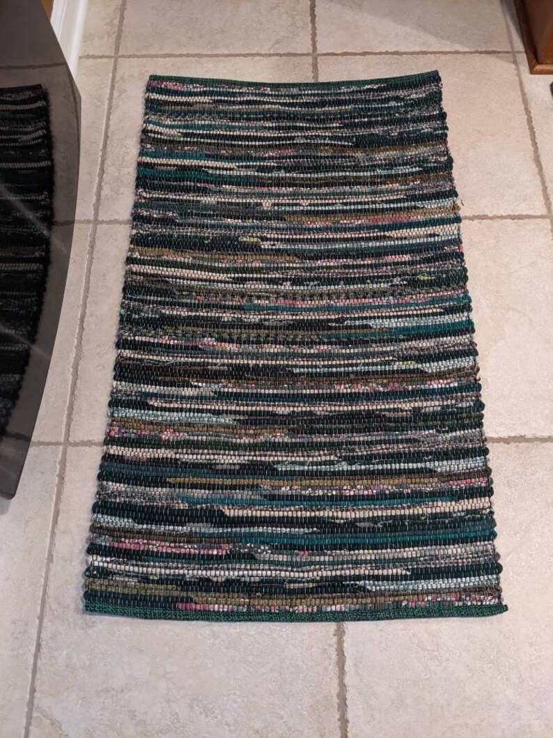 Green Floral Rug Handwoven Rag Rug Two Available - Etsy