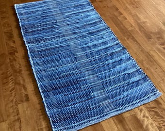 Handwoven Blue Denim Rag Rug, 20.5" X 39", Made in the USA, Free ...