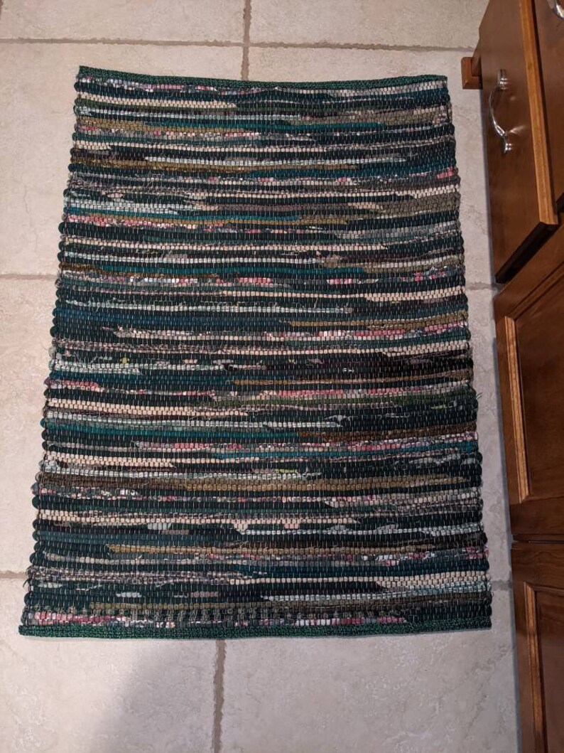 Green Floral Rug Handwoven Rag Rug Two Available - Etsy