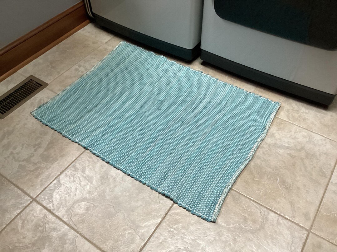 Coastal Handwoven Teal Blue Rag Rug for Beach House Decor - Etsy