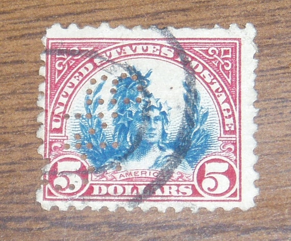 USA Postage Stamp 5 Dollar 1922 SeriesUsed Perfin | Etsy