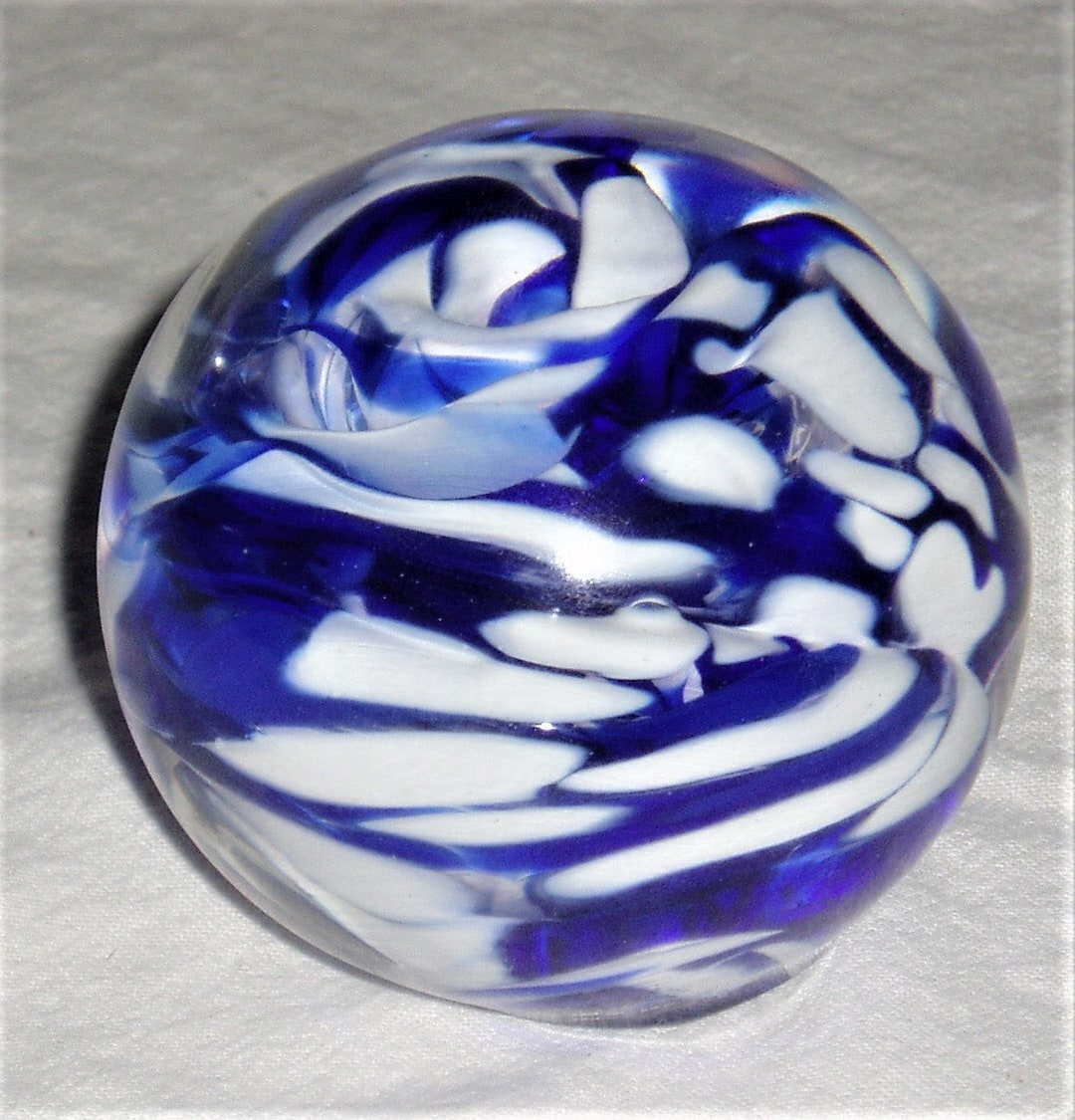 Signed Paperweight, Jim Karg, Blue White - Etsy