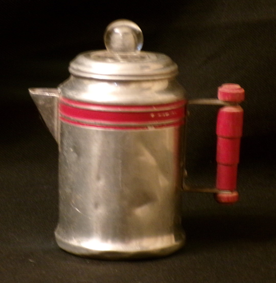 Miniature Coffee Pot, Aluminum, Red Detail - Etsy