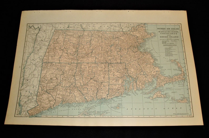 Vintage Map Atlas Page Massachusetts Connecticut Rhode - Etsy