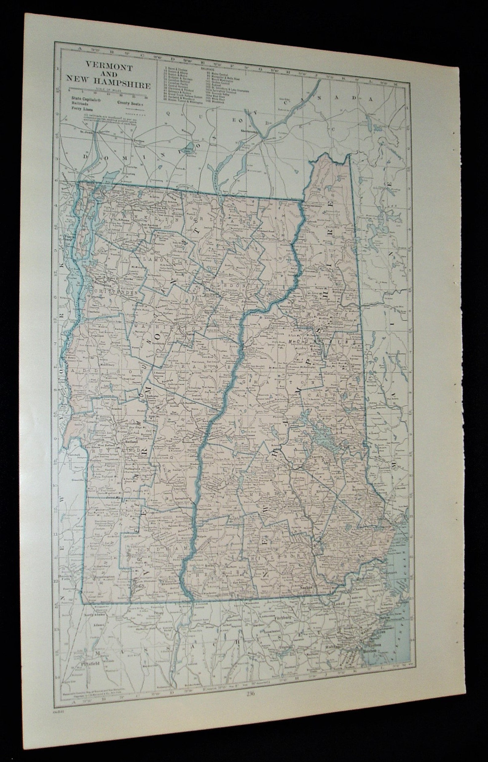 Vintage Map Atlas Page Vermont New Hampshire 1932 Large - Etsy