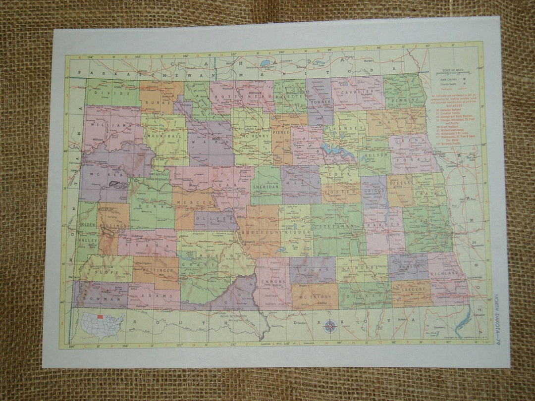 Vintage Railroad Map North Dakota and Ohio Rail Lines - Etsy