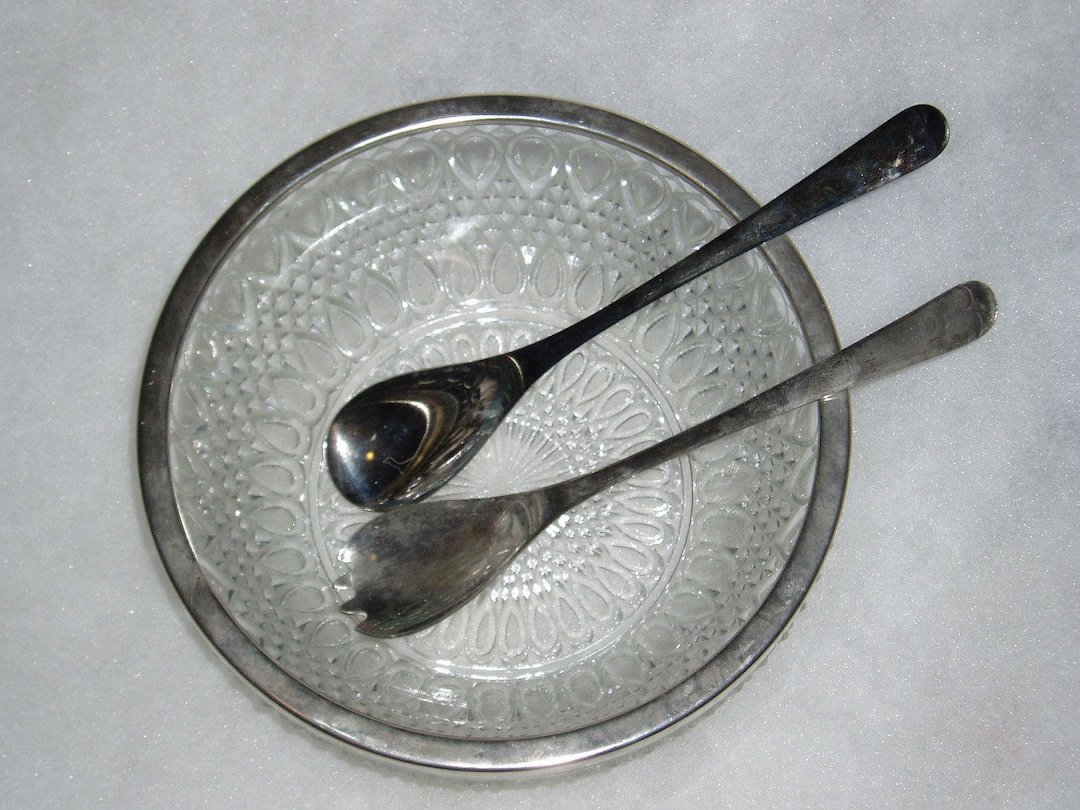 English Salad Bowl, Lead Crystal With Silver Plate Utensils - Etsy