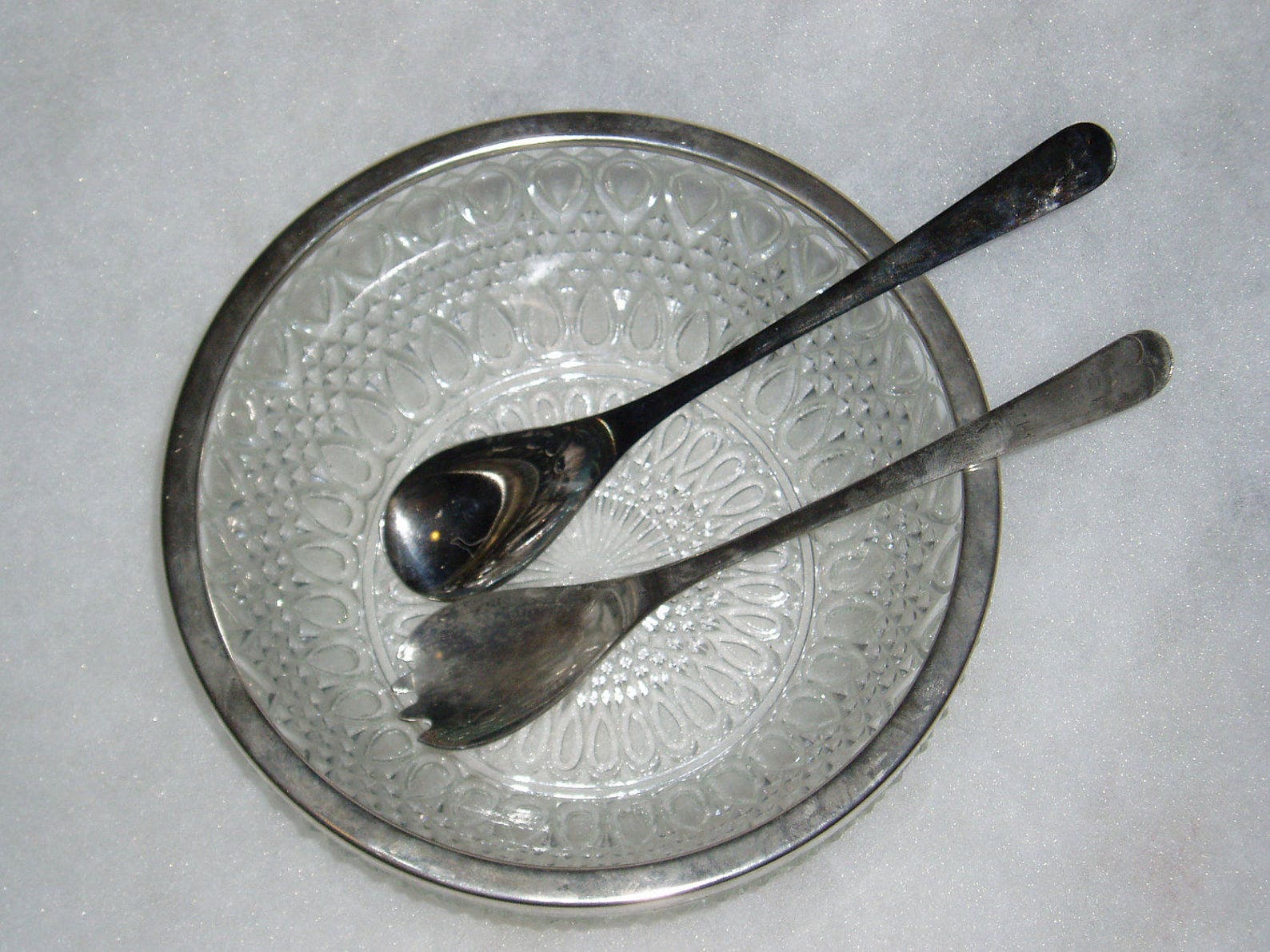 English Salad Bowl, Lead Crystal With Silver Plate Utensils - Etsy