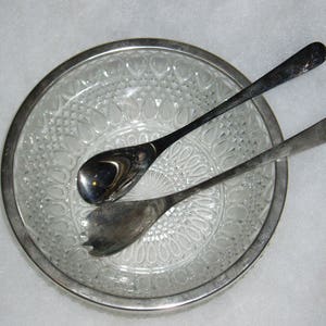 English Salad Bowl, Lead Crystal With Silver Plate Utensils - Etsy