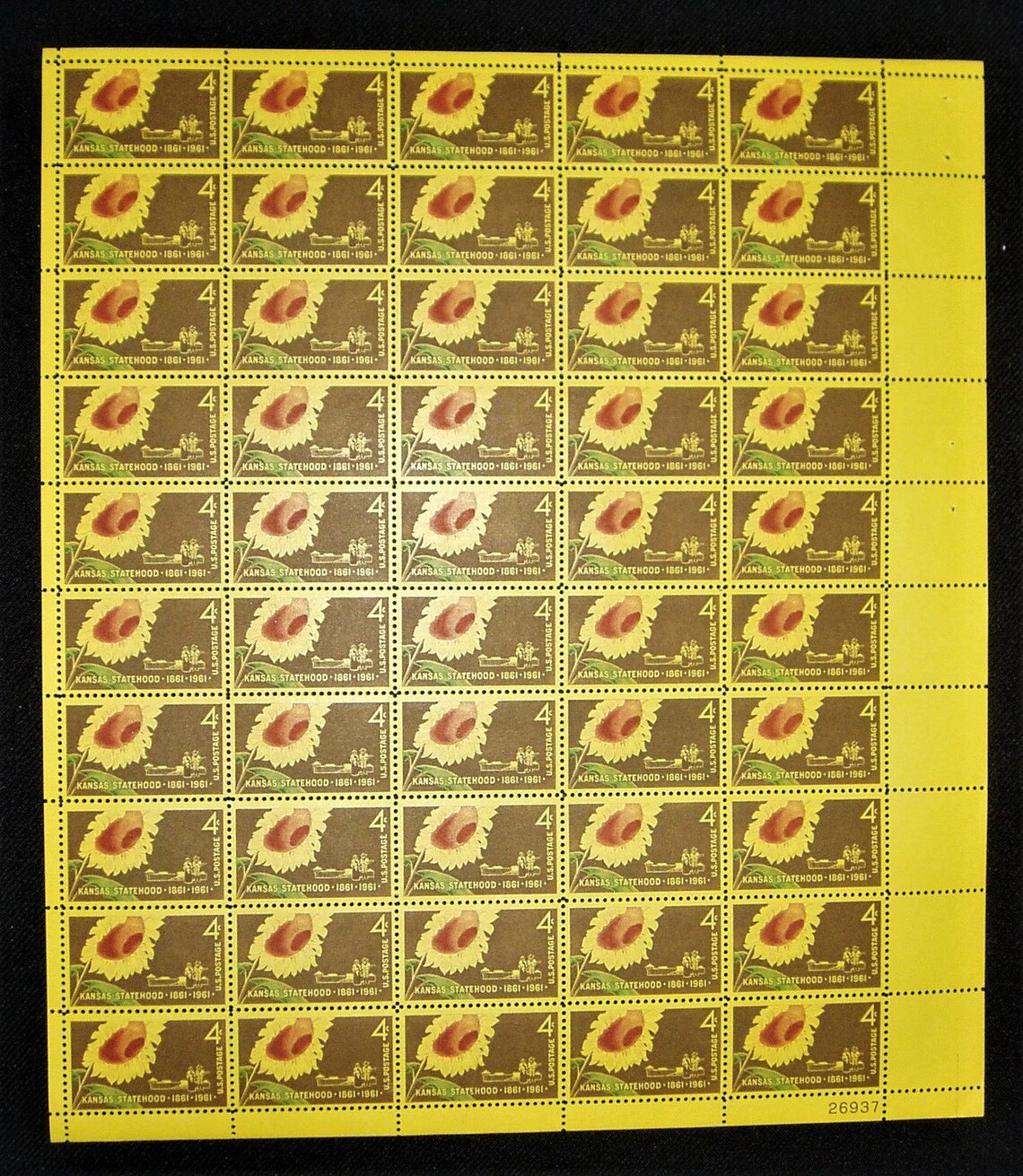 Mint 4c Stamp Sheet, Kansas Statehood, Scott Catalog #1183 X 50 Stamps ...