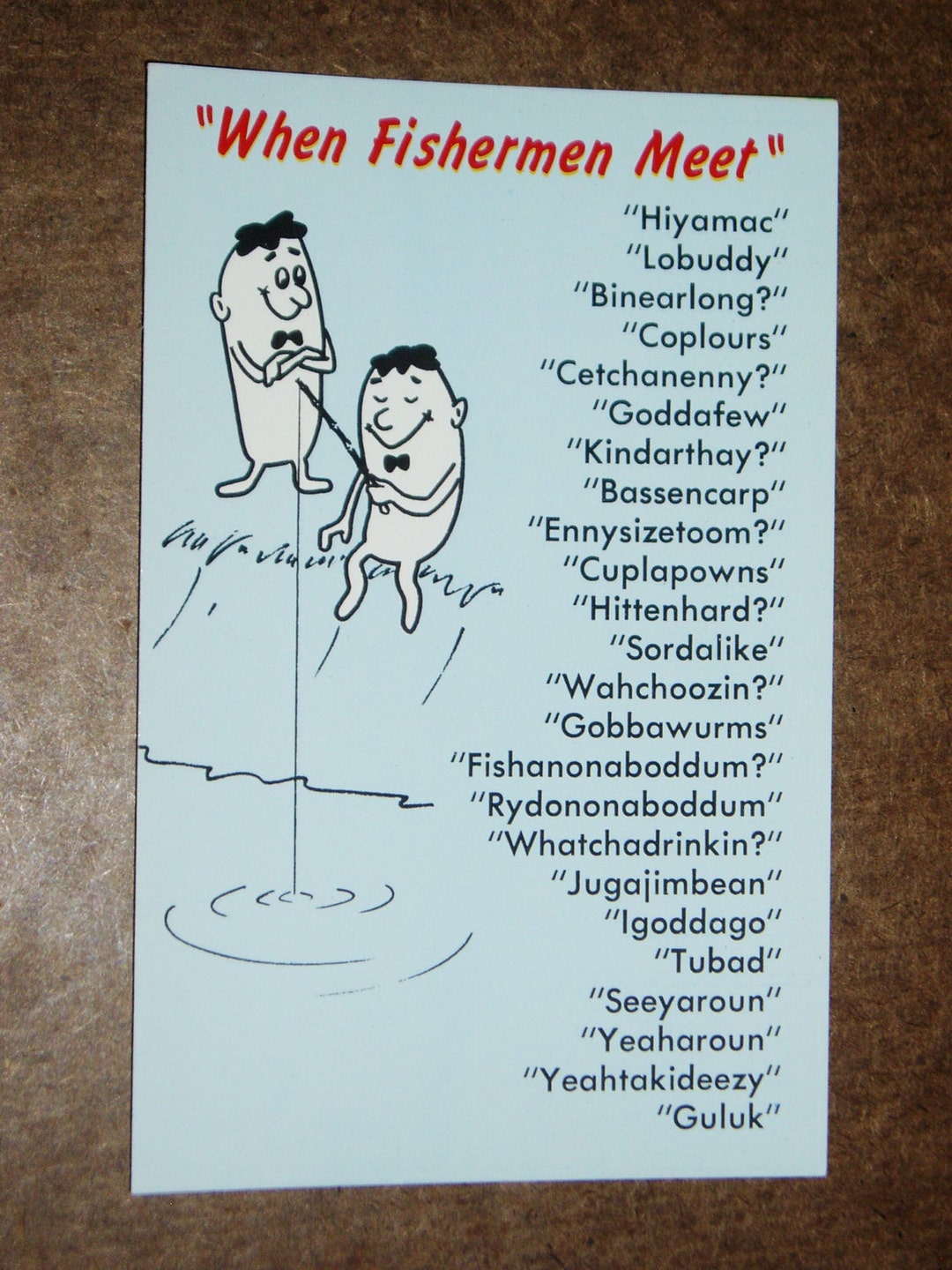 Humorous Fishing Postcard, "when Fishermen Meet" - Etsy