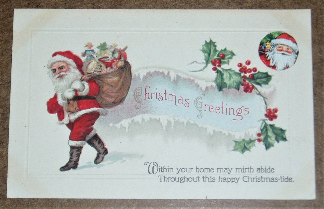 Postcard, Santa With an Elflike Look Carrying Toys - Etsy