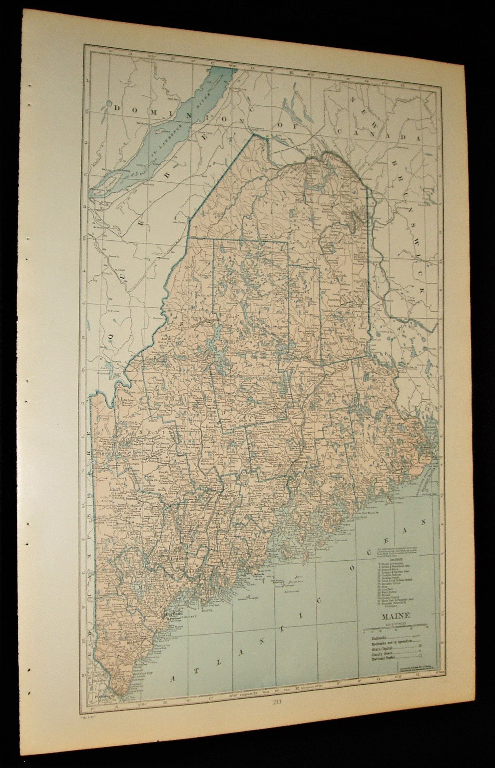 Vintage Map Atlas Page Maine 1932 Large 13.5 by - Etsy