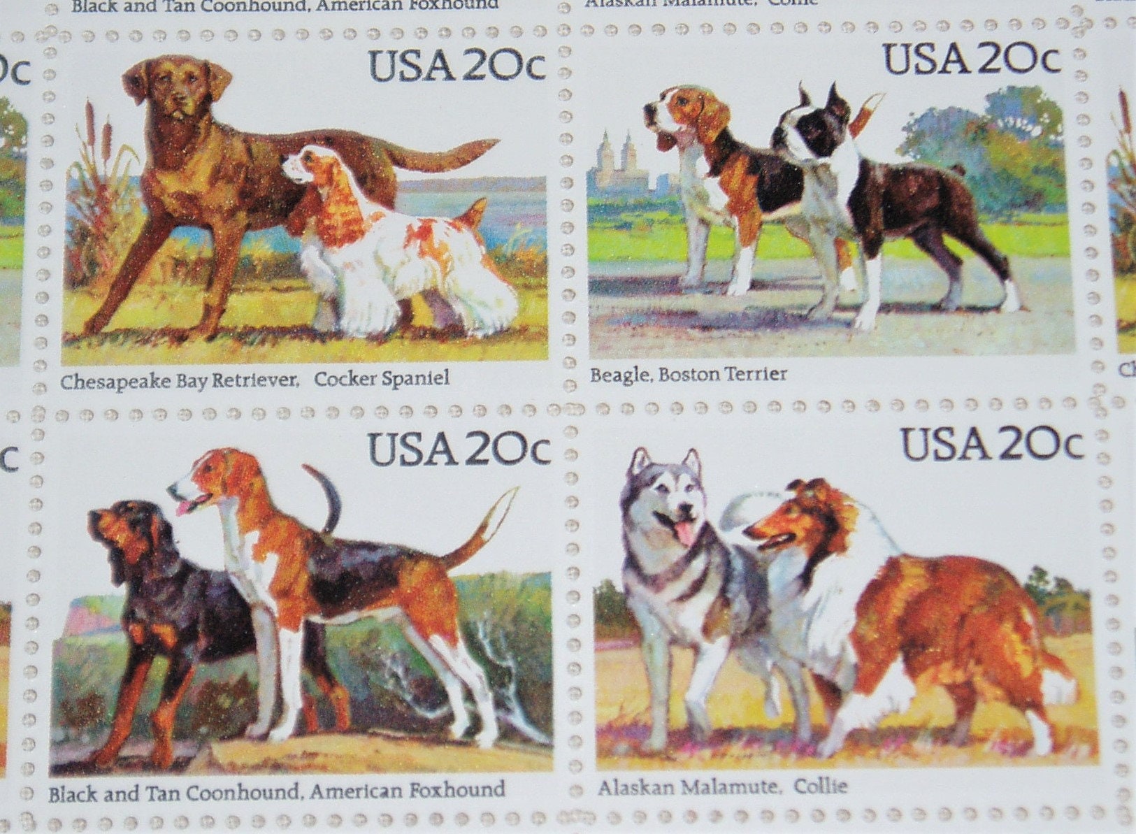 1984 USA Dog Breeds Stamp Sheet, Scott #2098-2101, Mint 20c X 40, Add ...