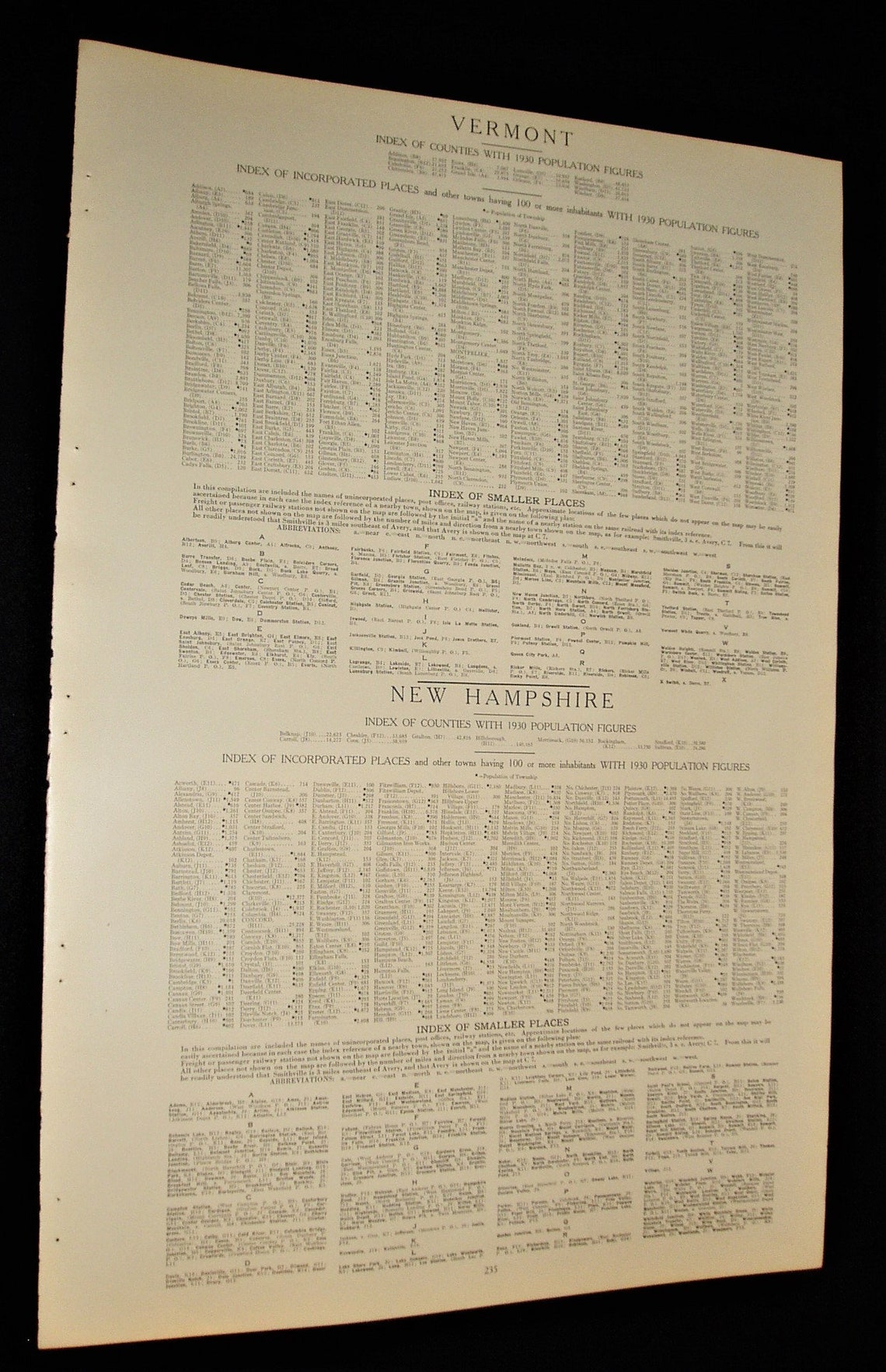 Vintage Map Atlas Page Vermont New Hampshire 1932 Large | Etsy