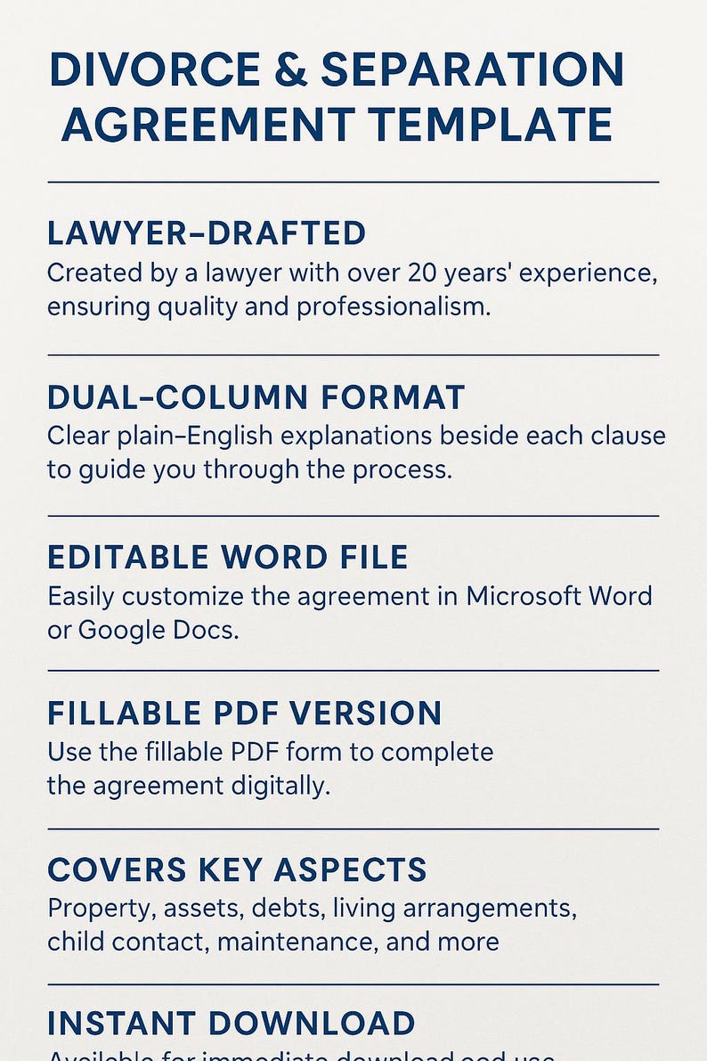 Divorce and Separation Agreement Template Bundle | Lawyer-drafted | Editable Word and Fillable ...