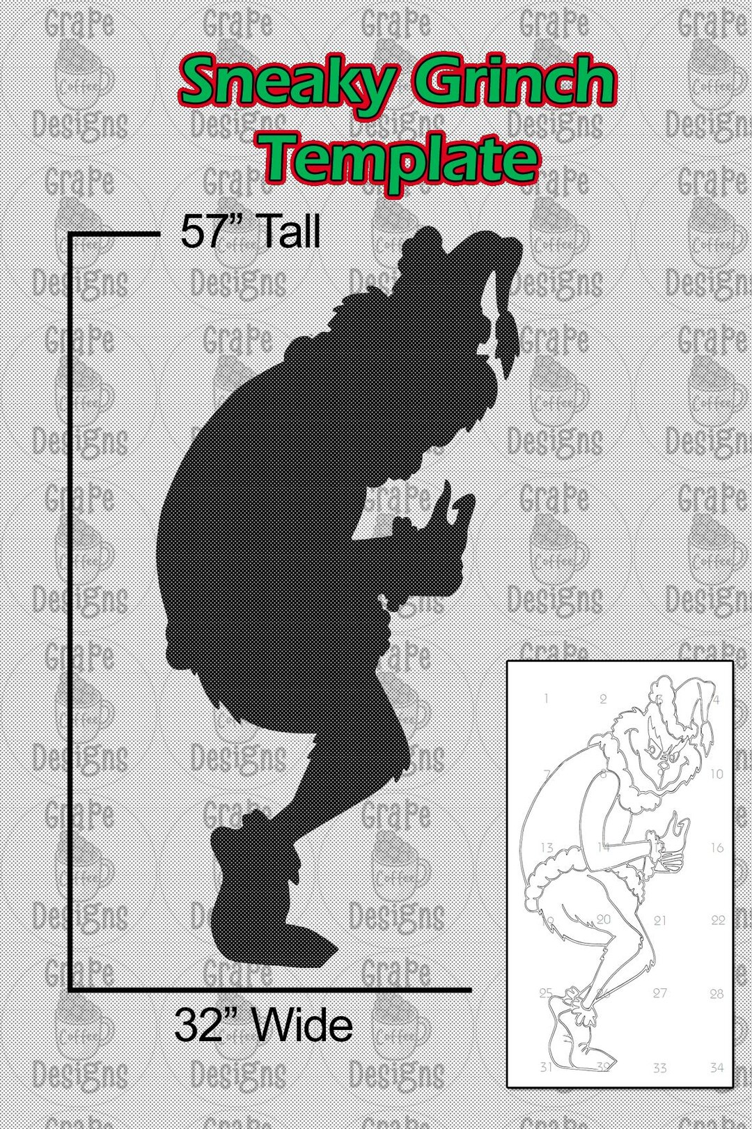 5ft Grinch Stealing Lights Template When Created. Printable Trace and ...